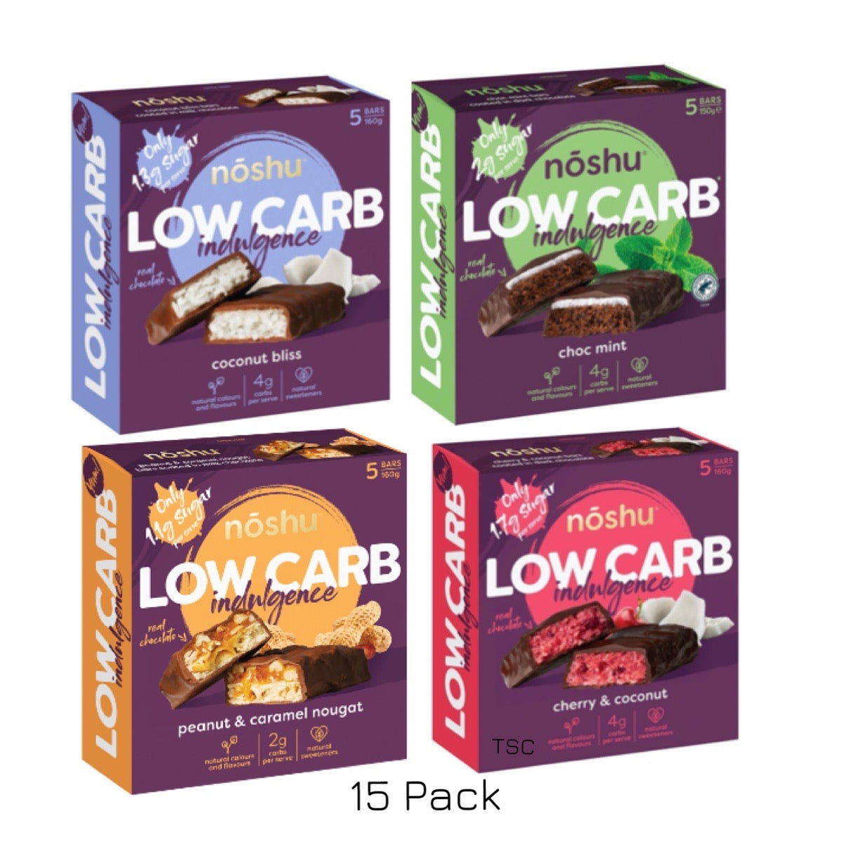 Noshu Low Carb Indulgence Bars 15 Pack – The Snack Cave